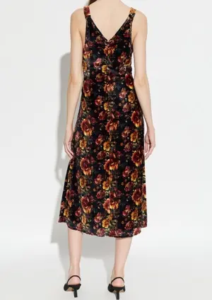 R13 Sleeveless V-neck Floral-print Midi Dress - Black
