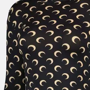 MARINE SERRE Crescent Print Turtleneck Long-sleeved Top - Black