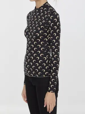 MARINE SERRE Crescent Print Turtleneck Long-sleeved Top - Black