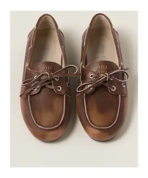 Miu Miu Bleached Leather Deck Shoes - Red