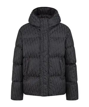 Dior Oblique Hooded Quilted Down Jacket - Black