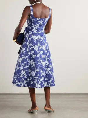 Carolina Herrera Lace-up Floral Print Dress - Blue