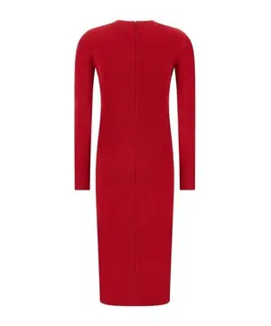 Versace Safety Pin Gathered Long-sleeved Midi Dress - Red