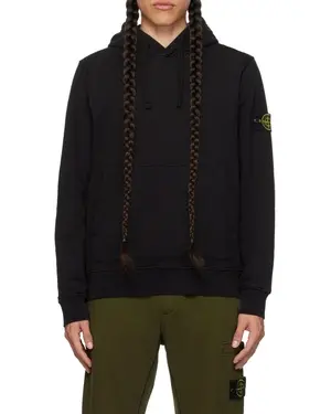 Stone Island Logo Patch Drawstring Hoodie - Black