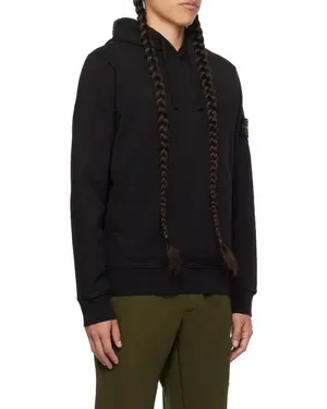 Stone Island Logo Patch Drawstring Hoodie - Black