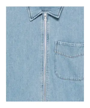 Dries Van Noten Zip Up Denim Shirt - Light Blue