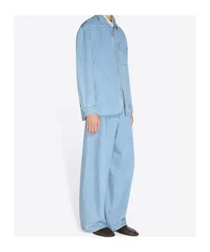 Dries Van Noten Zip Up Denim Shirt - Light Blue