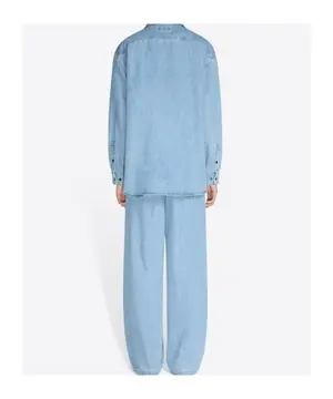Dries Van Noten Zip Up Denim Shirt - Light Blue