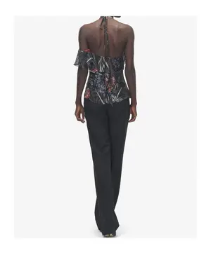 Alexander McQueen Meadow Floral Print Ruffled Halter Top - Black