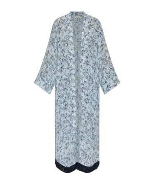Zadig&Voltaire Long Sleeve Silk Floral Print Coat With Tasseled Hem