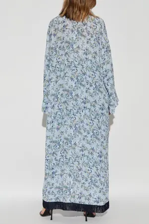 Zadig&Voltaire Long Sleeve Silk Floral Print Coat With Tasseled Hem