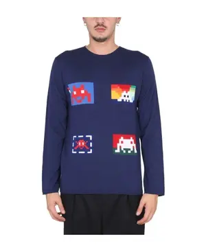 Comme Des Garçons Graphic Intarsia Knit Jumper - Blue