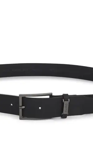 Hugo Boss Leather Belt With Logo Plaque Buckle - Black