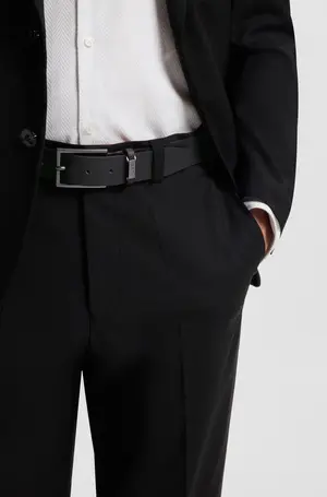 Hugo Boss Leather Belt With Logo Plaque Buckle - Black