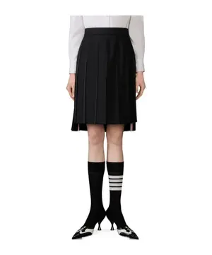 Thom Browne Pleated Midi Skirt With Rwb Detail - Black