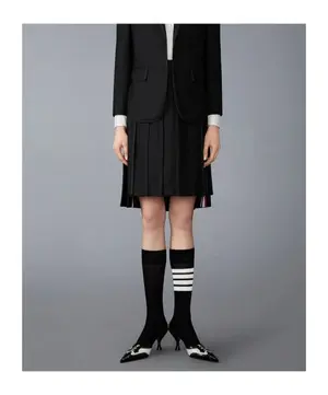 Thom Browne Pleated Midi Skirt With Rwb Detail - Black