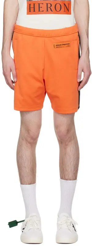 Heron Preston Logo Detail Cotton Jersey Shorts - Orange