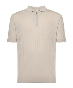 Eleventy Ribbed Knit Zip Polo Sweater - No