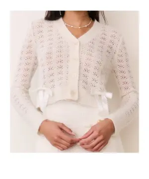 LoveShackFancy Lilly Cropped Knit Cardigan - Frosted Candy