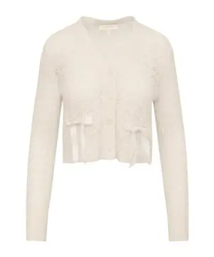 LoveShackFancy Lilly Cropped Knit Cardigan - White