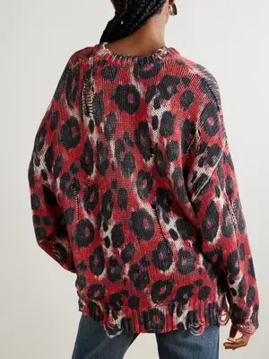 R13 Leopard Print Distressed Knit Jumper - Multi-color