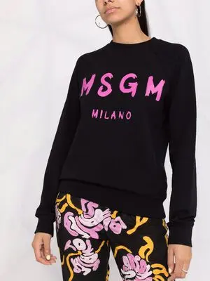 MSGM Logo Print Cotton Sweatshirt - Black