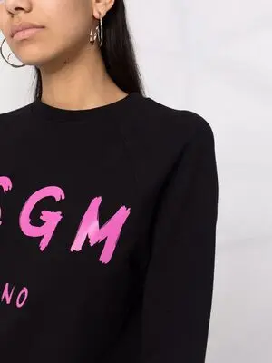 MSGM Logo Print Cotton Sweatshirt - Black