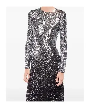 Rabanne Sequin Embellished Long Sleeve Maxi Dress