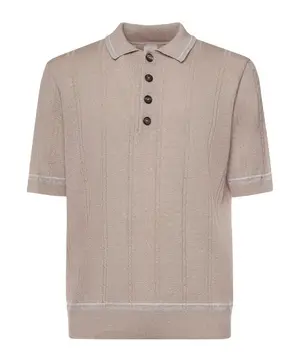 Eleventy Textured Knit Polo Shirt - Nude