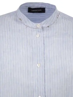Fabiana Filippi Striped Embellished Mandarin Collar Shirt