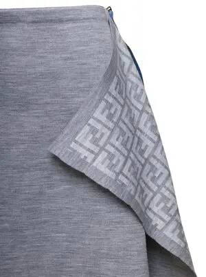 Fendi Asymmetrical Hem Midi Skirt With Ff Pattern