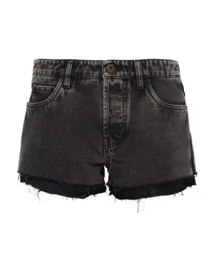 Miu Miu Low Waist Denim Shorts With Logo Detail