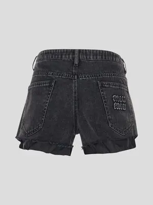 Miu Miu Low Waist Denim Shorts With Logo Detail