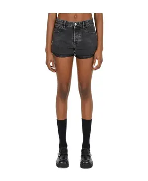 Miu Miu Low Waist Denim Shorts With Logo Detail