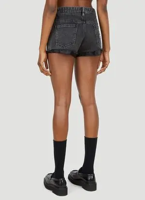 Miu Miu Low Waist Denim Shorts With Logo Detail