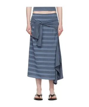 Our Legacy Striped Asymmetrical Tie-front Skirt - Blue