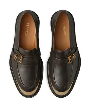 Versace Round Toe Loafers With Medusa Buckle - Black