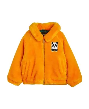 MINI RODINI Faux Fur Panda Patch Bomber Jacket