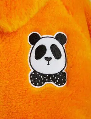MINI RODINI Faux Fur Panda Patch Bomber Jacket