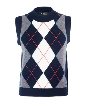 A.p.c. Sleeveless Crewneck Knitted Gilet With Diamond Pattern - Navy