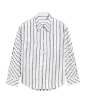 AMI Paris De Coeur Striped Curved Hem Shirt - No