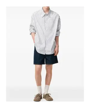 AMI Paris De Coeur Striped Curved Hem Shirt