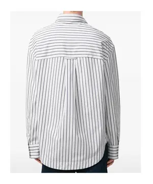 AMI Paris De Coeur Striped Curved Hem Shirt