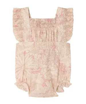 Bonpoint Ruffled Floral Baby Romper - Nude