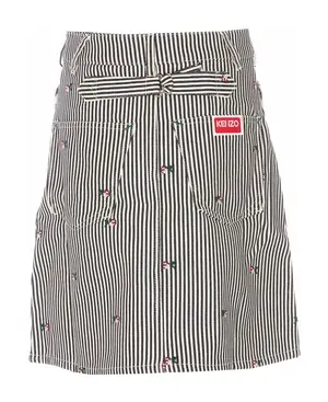 Kenzo Striped Denim Midi Skirt With Embroidered Detail - No