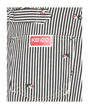 Kenzo Striped Denim Midi Skirt With Embroidered Detail - No