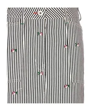 Kenzo Striped Denim Midi Skirt With Embroidered Detail - White