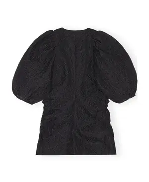 GANNI V-neck Puff Sleeve Blouse With Pleated Details
