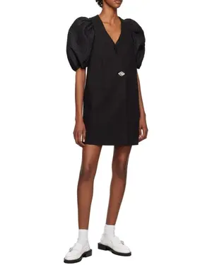 GANNI V-neck Puff Sleeve Blouse With Pleated Details