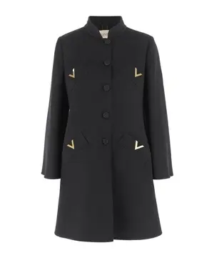 Valentino Garavani Button-up A-line Hem Coat With Gold Accents - Black